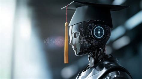 futuristic robot in graduation cap symbolizing ai education advancements stock image image of