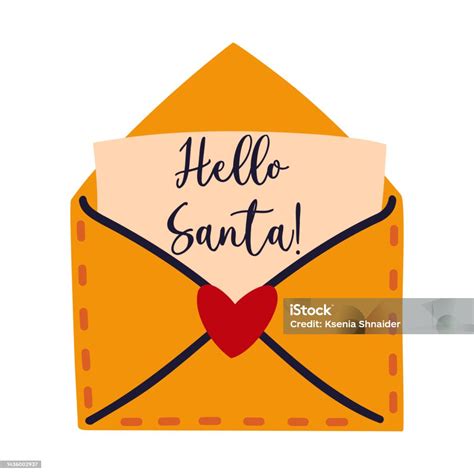 산타 클로스에게 크리스마스 위시리스트 편지 종이 텍스트가있는 휴일 봉투를 엽니 다 북극에 보내는 메시지 흰색에 고립 된 평평한 만화 그림 카드 포스터를위한 벡터 새해 클립