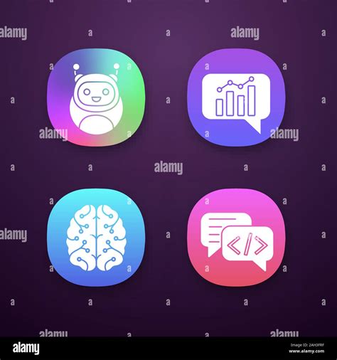 Chatbots App Icons Set Uiux User Interface Virtual Assistants Code Statistics Support Chat