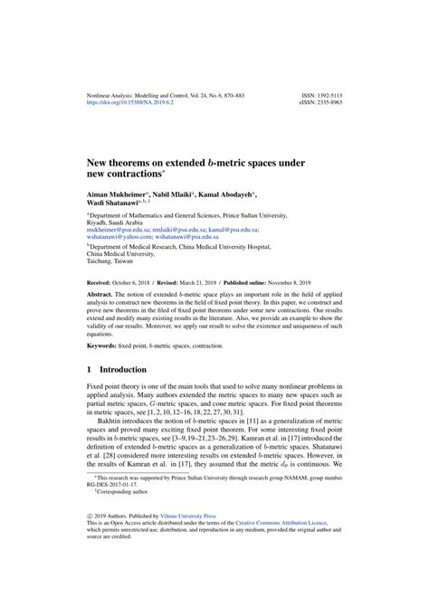 Pdf New Theorems On Extended B Metric Spaces Under New Contractions