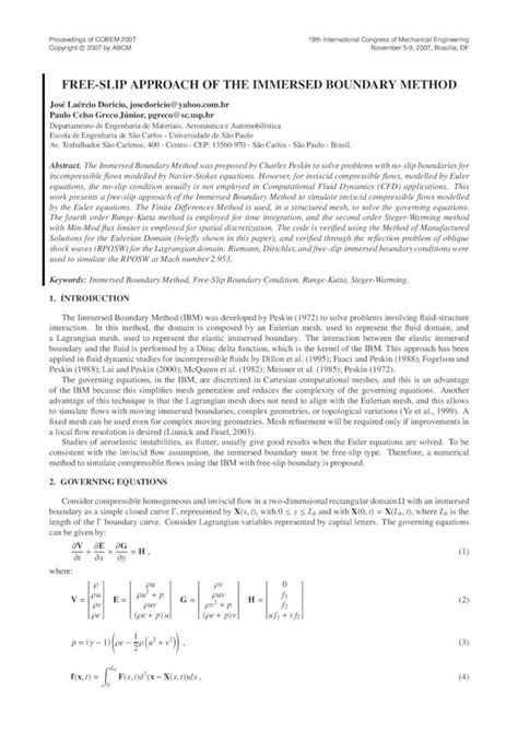 PDF FREE SLIP APPROACH OF THE IMMERSED BOUNDARY METHOD INTRODUCTION The Immersed