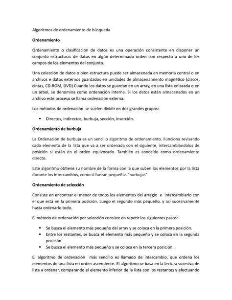 Algoritmos De Ordenamiento De Búsqueda Algoritmos De Ordenamiento De Búsqueda Ordenamiento