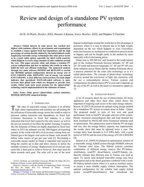 PDF Review And Design Of A Standalone PV System Performance