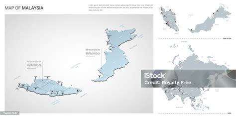 말레이시아 국가의 벡터 세트입니다 등각 3d지도 말레이시아지도 아시아지도 지역 주 이름 및 도시 이름 말레이시아에 대한 스톡 벡터 아트 및 기타 이미지 Istock