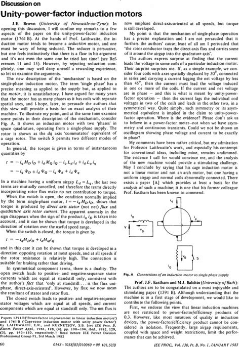 Discussion On Unity Power Factor Induction Motors Iee Proceedings B