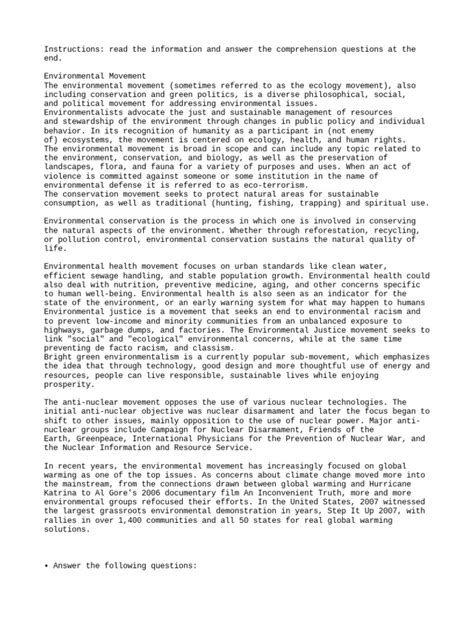 an overview of the diverse environmental movement and its focus on
