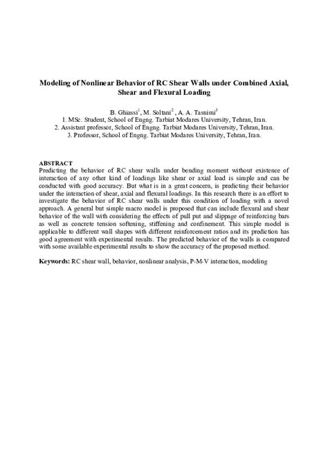 Pdf Modeling Of Nonlinear Behavior Of Rc Shear Walls Under Combined Axial Shear And Flexural