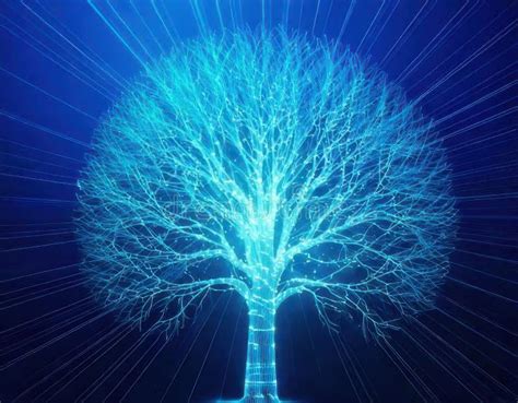 Futuristic Digital Tree With Glowing Nodes And Connections Stock