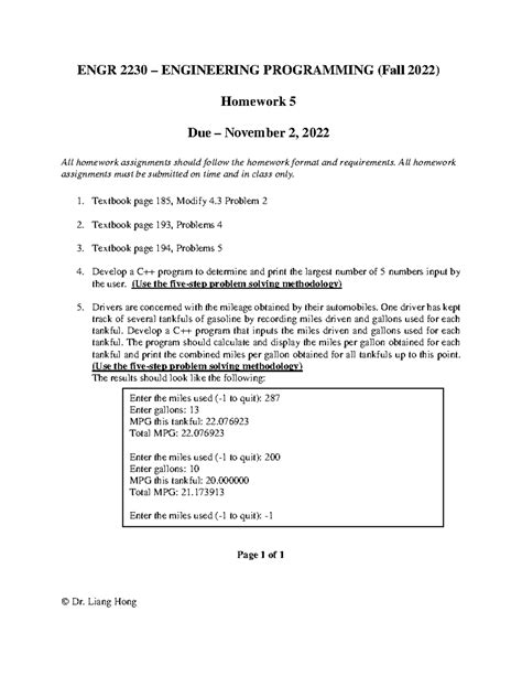 Engr2230homework 5 C Engr 2230 Engineering Programming Fall