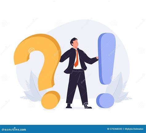 Businessman Character Standing Near Exclamations And Question Marks Man Ask Questions And