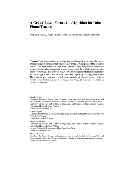 Pdf A Graph Based Formation Algorithm For Odor Plume Tracing