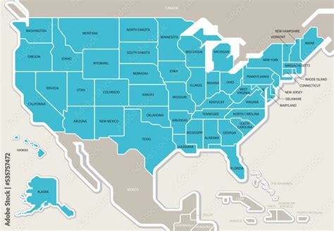 アメリカ合衆国の地図 50州分け 州名入り 北アメリカ Vector De Stock Adobe Stock