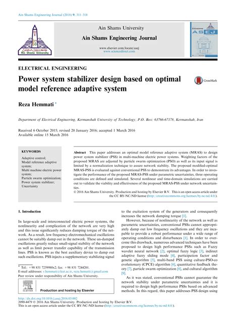 PDF Power System Stabilizer Design Based On Optimal Model Reference Adaptive System