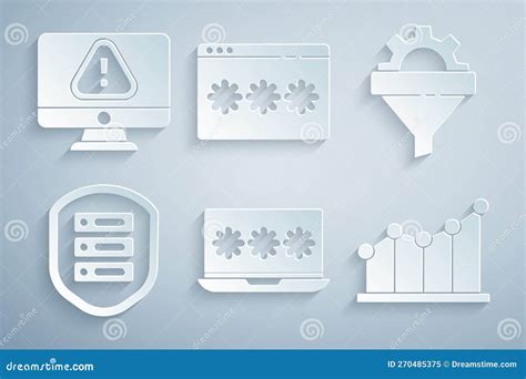 Set Laptop With Password Sales Funnel Gear Server Shield Pie Chart Infographic Password