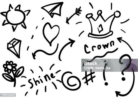 스위시 급습 강조 낙서 텍스트 요소 서예 소용돌이 꼬리 꽃 심장 낙서 왕관을 강조 표시합니다 검은색에 대한 스톡 벡터 아트 및 기타 이미지 Istock