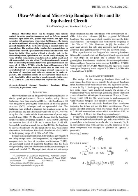 Pdf Ultra Wideband Microstrip Bandpass Filter And Its Equivalent Circuit
