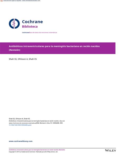 Intraventricular Antibiotics For Bacterial Meningitis In Neonates En Es Pdf Meningitis