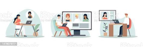 가젯을 사용하여 온라인으로 통신하는 만화 캐릭터 집합 It 지원에 대한 스톡 벡터 아트 및 기타 이미지 It 지원 격리 고객 서비스 담당자 Istock