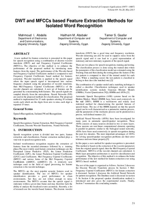 pdf dwt and mfccs based feature extraction methods for isolated word