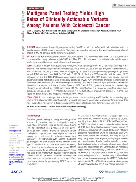 Pdf Multigene Panel Testing Yields High Rates Of Clinically Actionable Variants Among Patients
