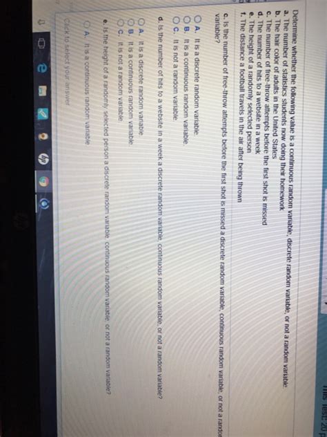 Solved Whether The Following Value Is A Continuous Random Chegg