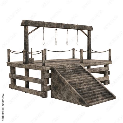 Poster 3d Illustration Of A Wooden Gallows Platform With Four Ropes