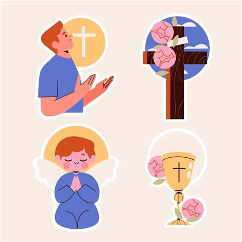 순진한 기독교 종교 스티커 컬렉션 무료 벡터