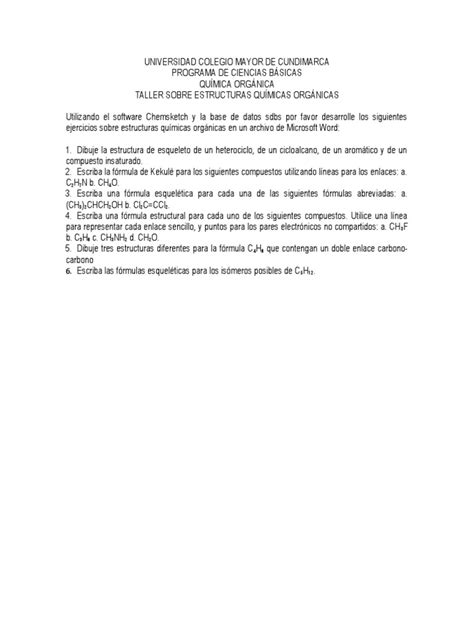Taller Estructuras Químicas Orgánicas Pdf