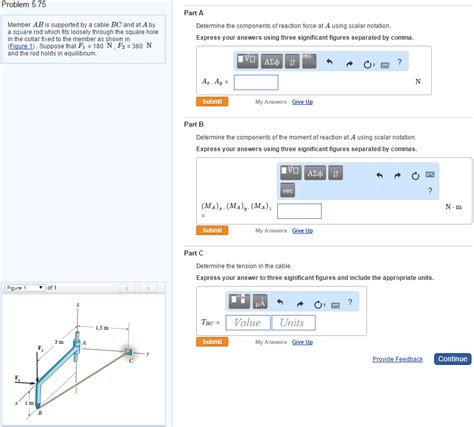 solved determine the components of reaction force at a using