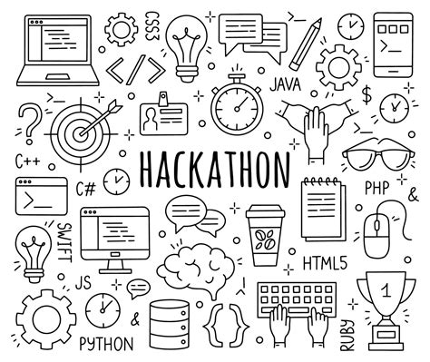 Hackathon And Datathon Set Of Doodle Style Icons 3367521 Vector Art At Vecteezy