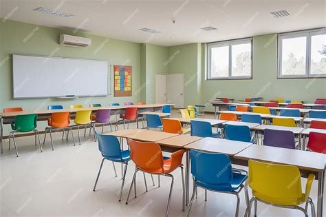 Premium Photo Empty Classroom With Many Empty Colorful Armchairs Premium Photo Empty Classroom With Many Empty Colorful Armchairs
