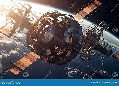 A Spaceship Orbiting A Planet Space Exploration Concept Generative Ai Stock Illustration
