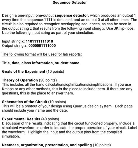 SOLVED I Need Lab Report Sequence Detector Design A One Input One Output Sequence Detector