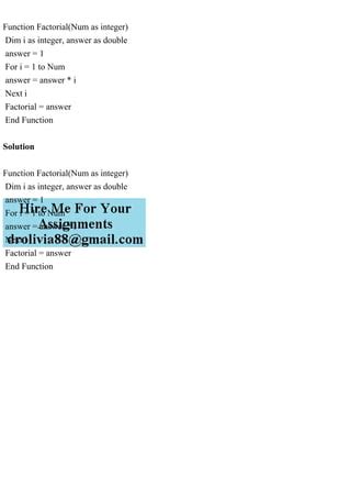 Function Factorial Num As Integer Dim I As Integer Answer As Dou Pdf