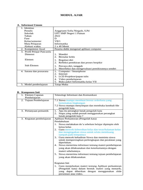 Modul Ajar Informatika Kelas Vii Pdf