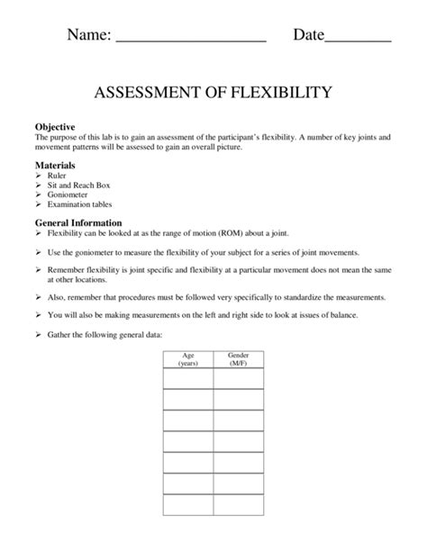 Flexibility Assessment Joint Rom And Linear Measures