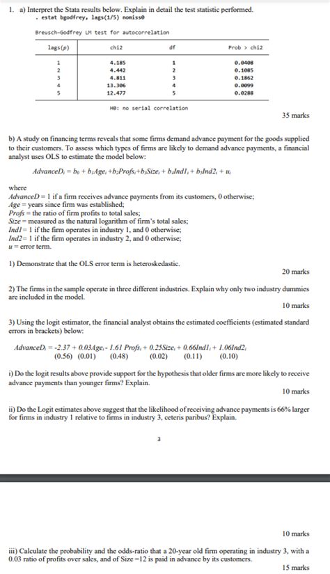 Solved A Interpret The Stata Results Below Explain In Chegg Com