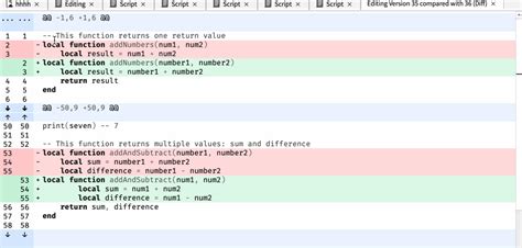 Improvements To The Script Editors Diff Tool Announcements Developer Forum Roblox