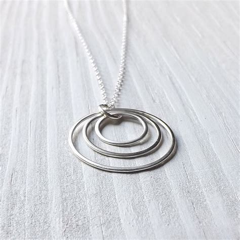 Silver Circle Necklace Three Ring Pendant Circles Geometric Etsy