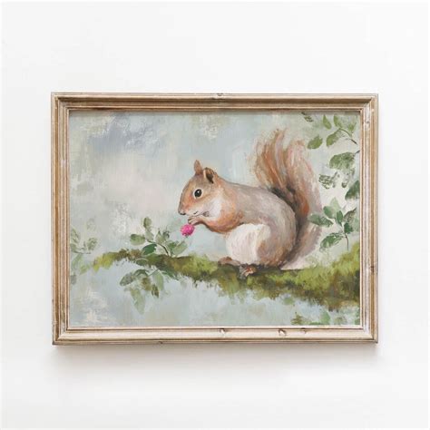 Red Brown Squirrel Printable Muted Pastel Wall Art Cottagecore