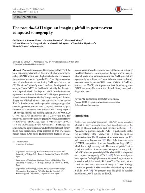 The Pseudo Sah Sign An Imaging Pitfall In Postmortem Computed Tomography Request Pdf