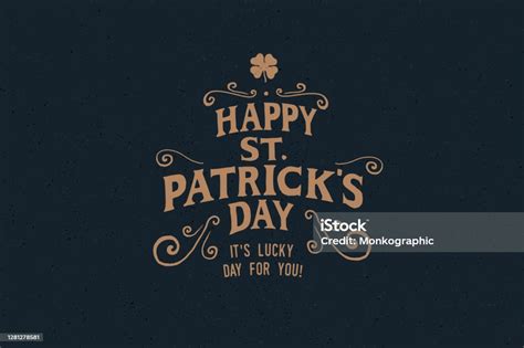 복고풍 스타일의 행복한 클로버잎이 있는 손으로 그린 성 패트릭의 날 비문 St Patricks Day에 대한 스톡 벡터 아트 및 기타 이미지 St Patricks