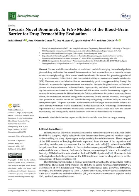 PDF Towards Novel Biomimetic In Vitro Models Of The Blood Brain Barrier For Drug Permeability