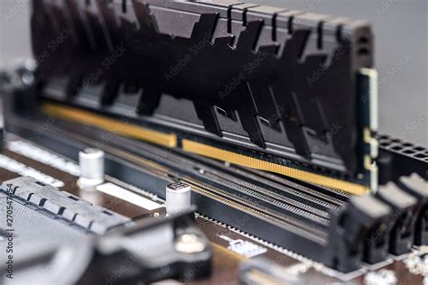 Motherboard Of Pc With Ddr Plank Close Up Stock Photo Adobe Stock