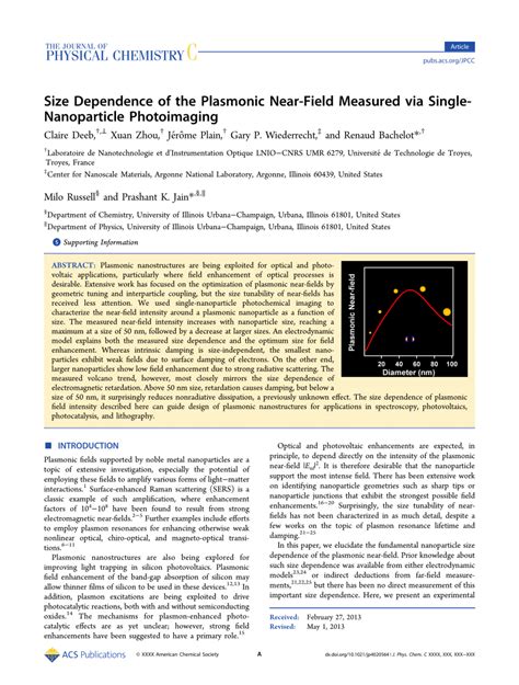 Pdf Size Dependence Of The Plasmonic Near Field Measured Via Single