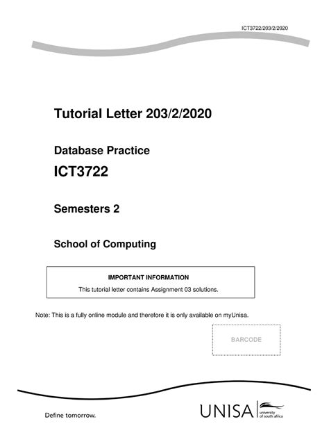 assignment 03 sol ict3722 tutorial letter 203 2 database practice