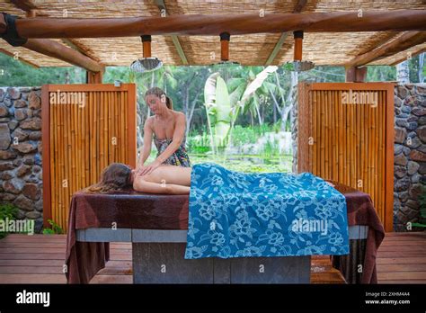 French Polynesia Bora Bora Island Therapist Giving A Massage Under A