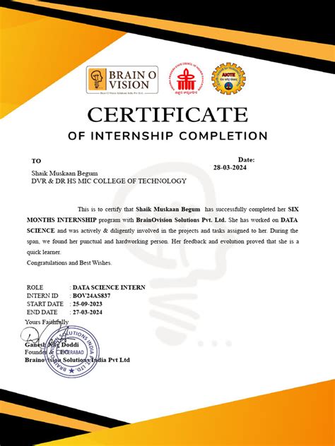 Data Science Internship Certificate Pdf
