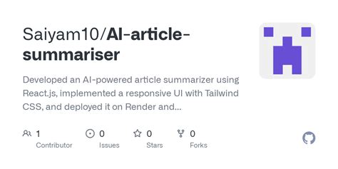Github Saiyam10ai Article Summariser Developed An Ai Powered