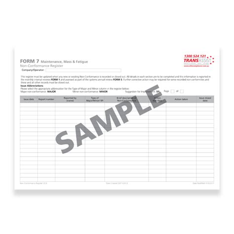 FORM 7 Non Conformance And Notifiable Incident Register Elite Compliance Consulting